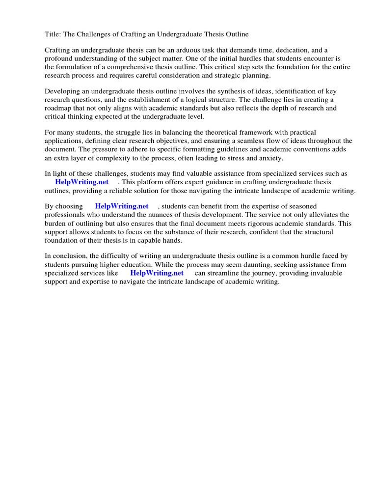 Undergraduate Thesis Outline | PDF