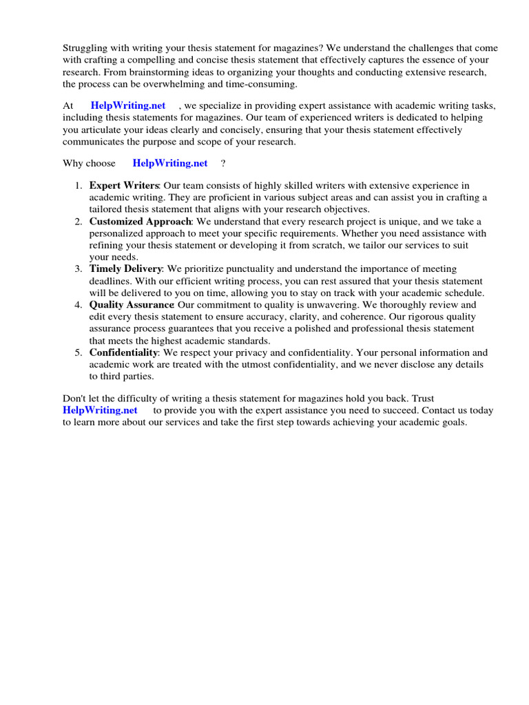 Thesis Statement For Magazines | PDF | Essays | Plagiarism