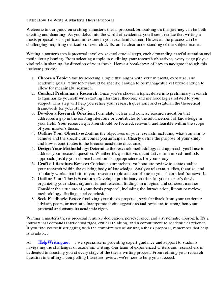 How To Write A Masters Thesis Proposal | PDF | Thesis | Methodology