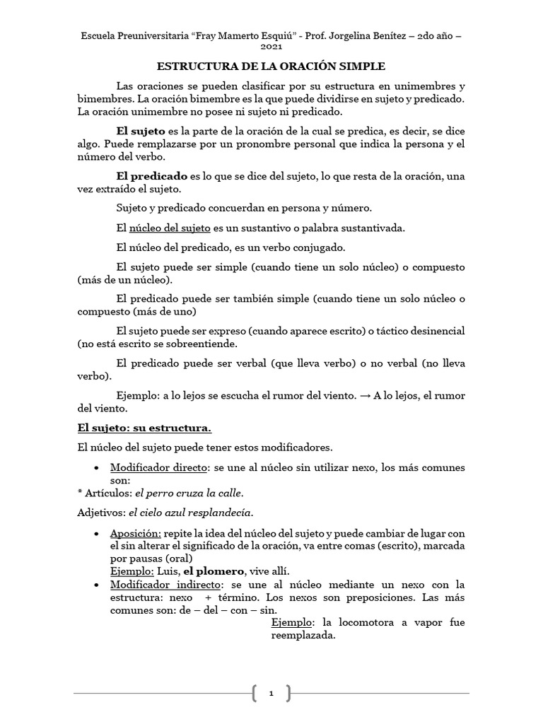 Estructura de La Oracion Simple | PDF | Verbo | Asunto (gramática)