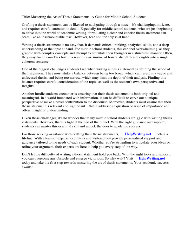 Thesis Statement Lesson For Middle School | PDF | Essays | Thesis