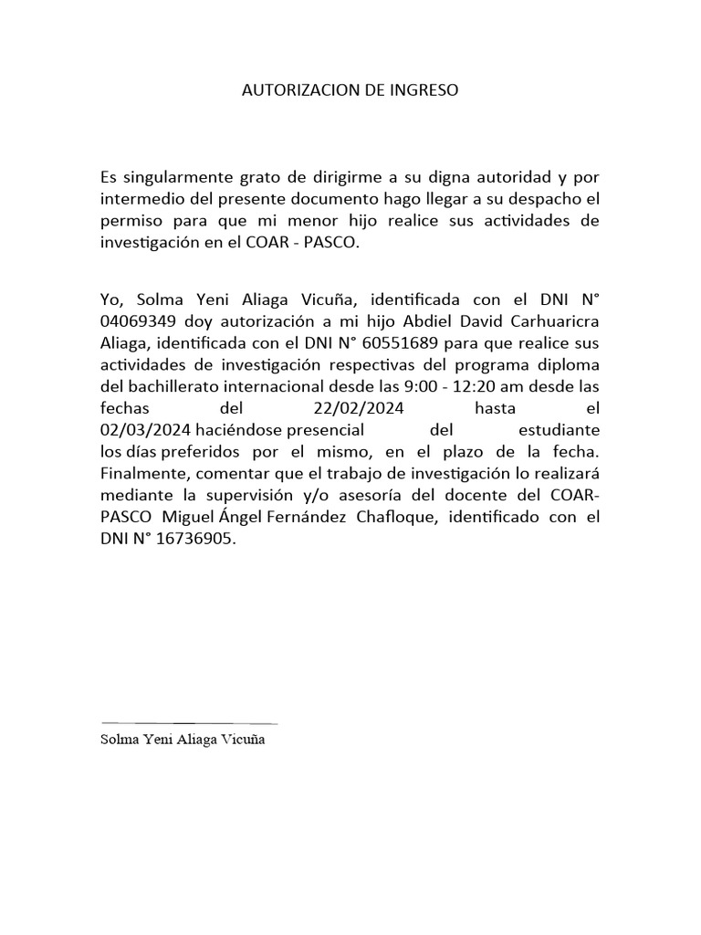 Autorizacion de Ingreso | PDF | Ciencias sociales | Derecho