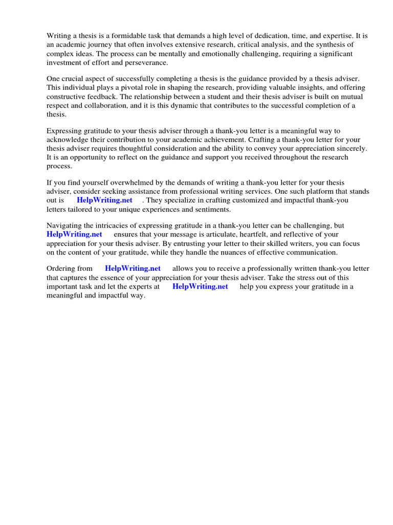 Thank You Letter for Thesis Adviser | PDF | Gratitude | Thesis