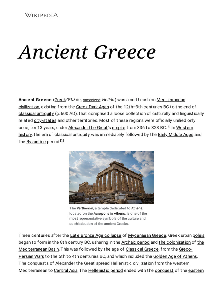 Ancient Greece - Wikipedia | PDF | Ancient Greece | Hellenistic Period