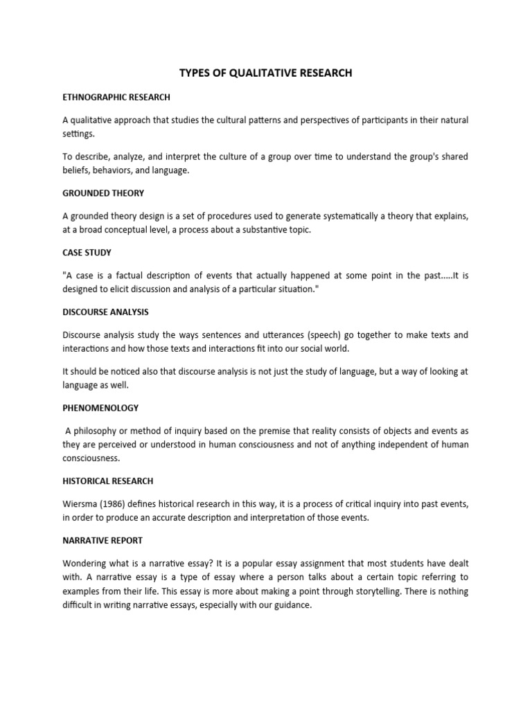 Types of Qualitative Research | PDF