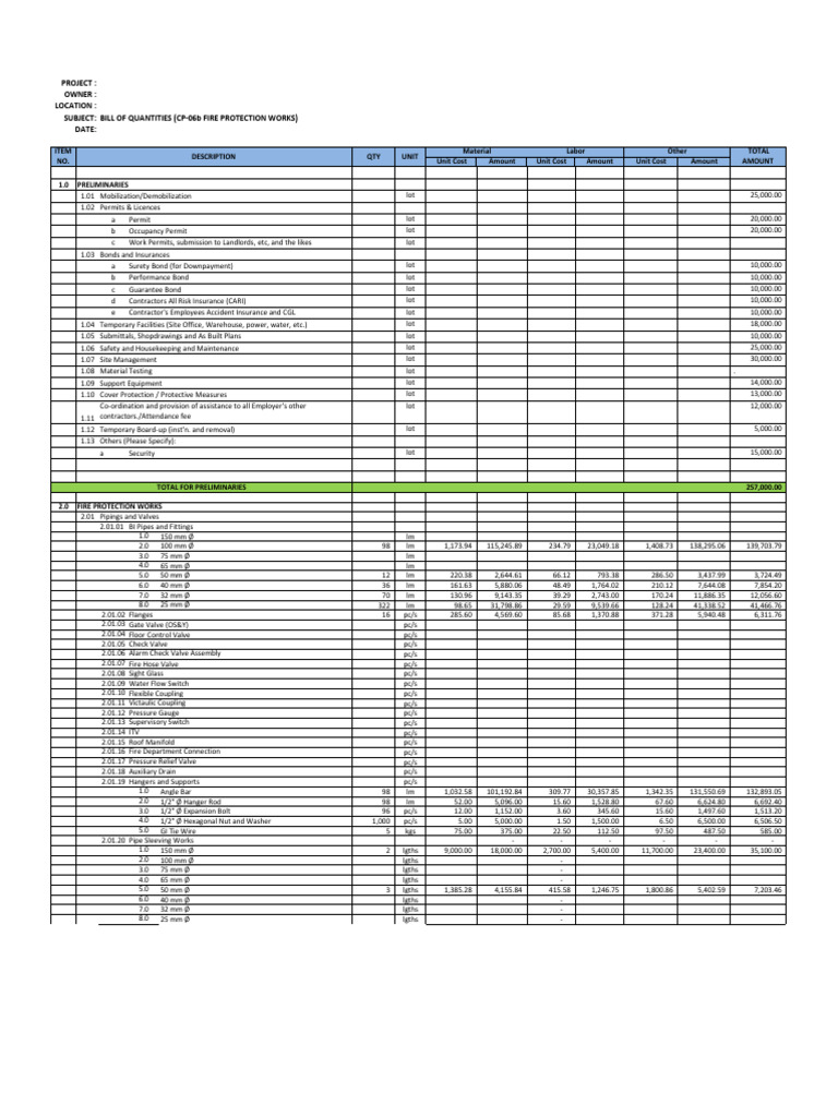 Sample Construction BOQ | Download Free PDF | Employment | Valve