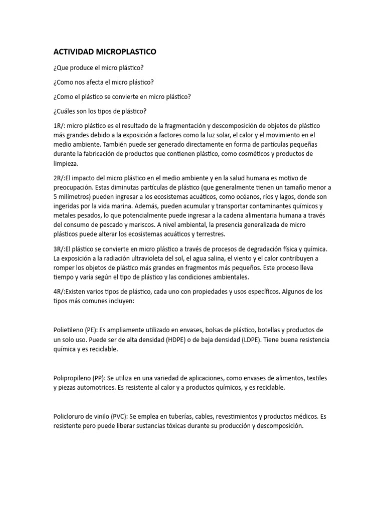 Impacto de microplásticos en el medio ambiente | PDF | El plastico ...