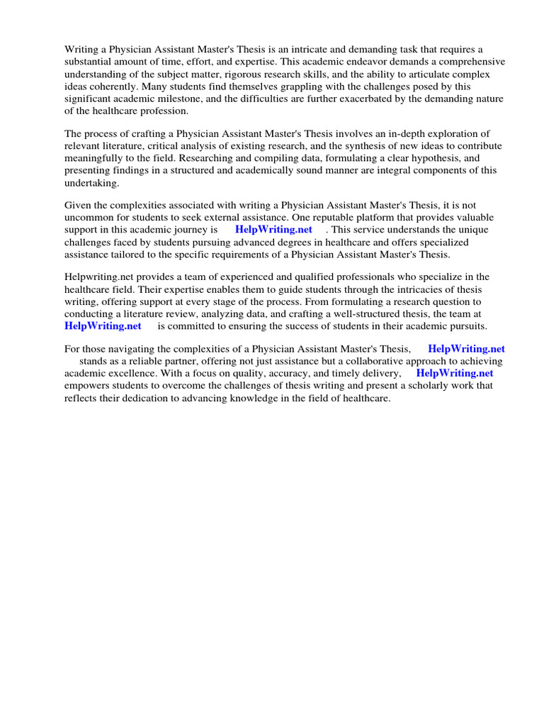 Physician Assistant Masters Thesis | PDF | Nursing | Academic Degree