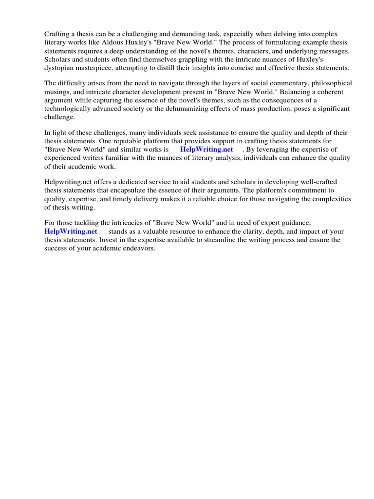 Example Thesis Statements For Brave New World | PDF | Essays