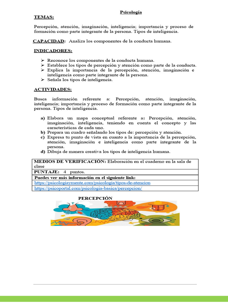 Psicologia Clase 3 | Descargar gratis PDF | Percepción | Atención