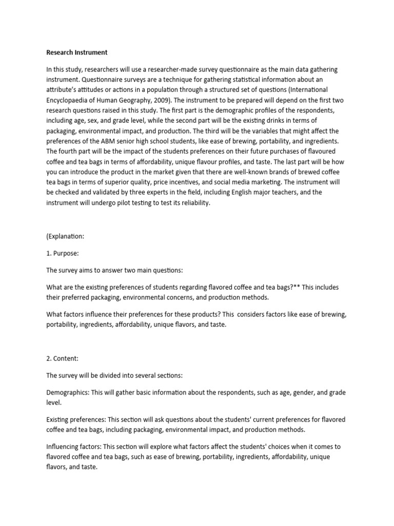 Research Instrument | PDF | Coffee | Survey Methodology