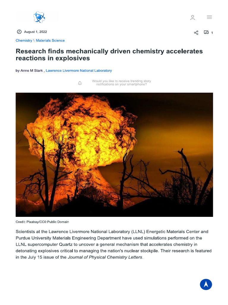 Chemistry Mechanically Accelerates Reactions in Explosives | PDF