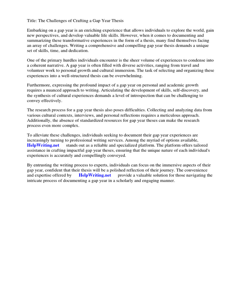 Gap Year Thesis | PDF | Knowledge | Experience