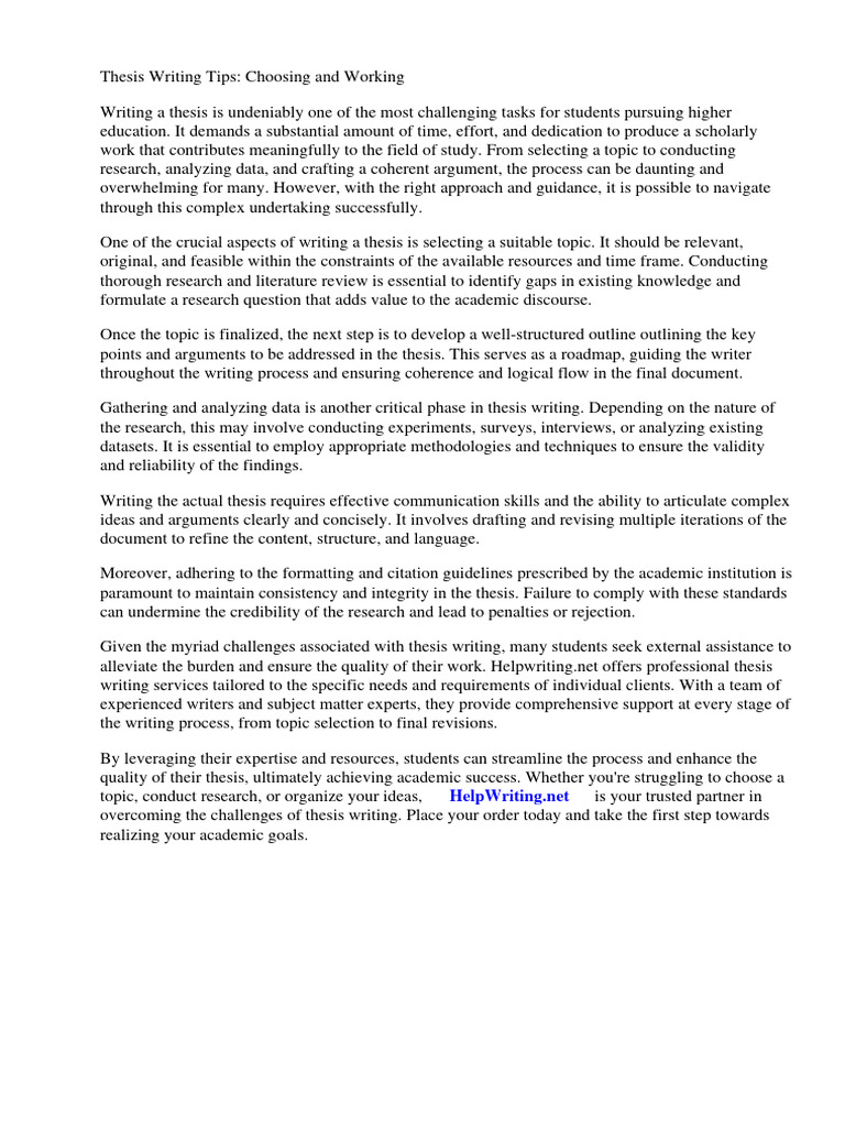 Thesis Writing Tips Choosing and Working | PDF | Thesis | Essays