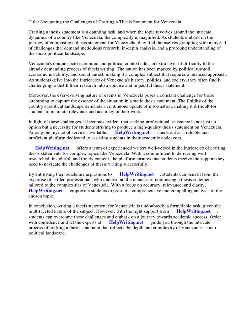 Thesis Statement For Venezuela | PDF | Essays | Thesis