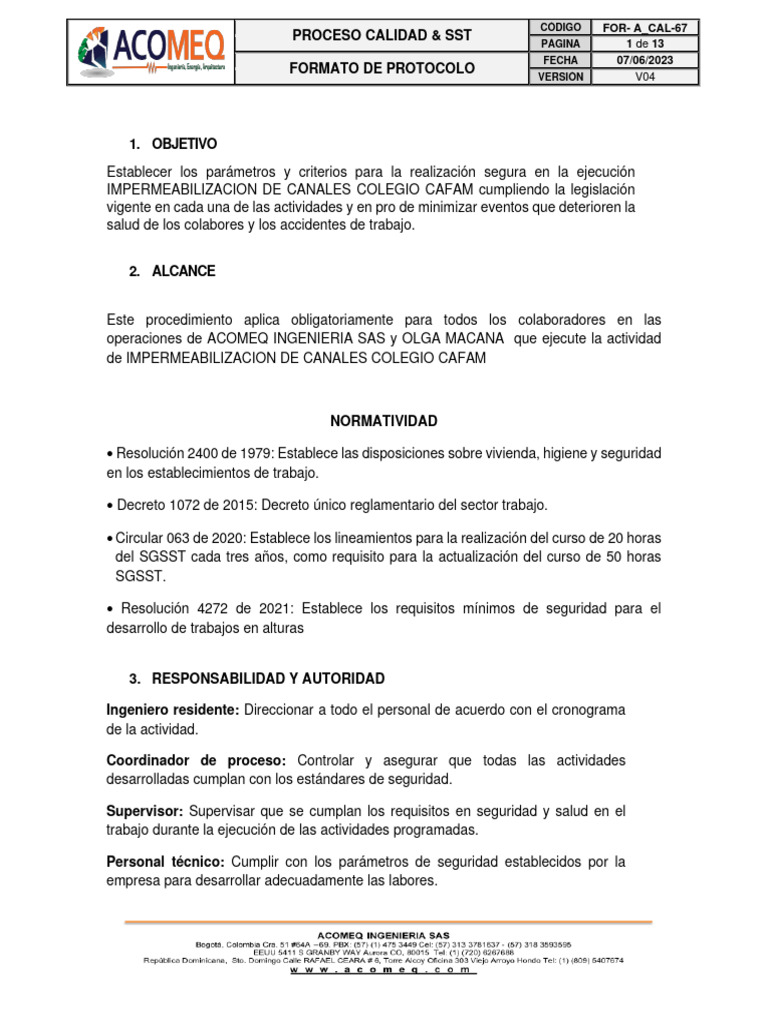For-A - Cal-67 Formato de Protocolo V04 - Cubierta Colegio | PDF