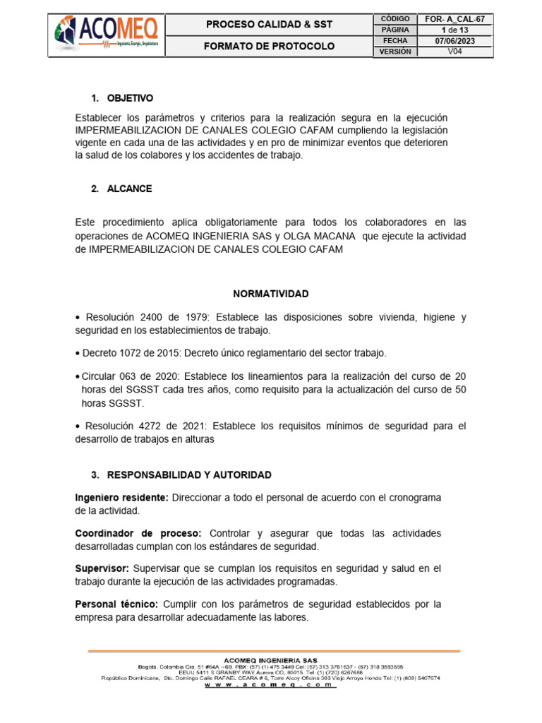 For-A - Cal-67 Formato de Protocolo V04 - Cubierta Colegio | PDF | Soldadura | Construcción