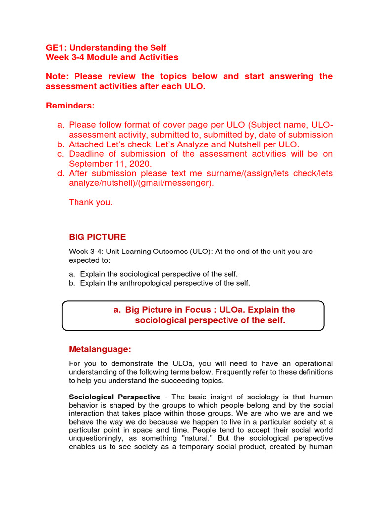 GE1 Week 3 4 Module and Activities | PDF