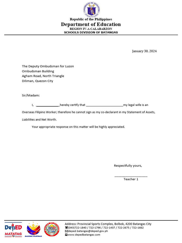 SALN Cert For Spouse OFW 2024 | PDF