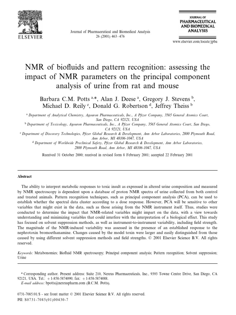 2001 Potts | PDF | Nuclear Magnetic Resonance | Principal Component Analysis