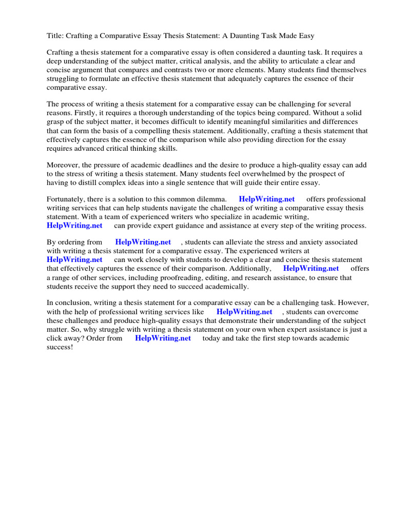 How To Write A Comparative Essay Thesis Statement | PDF | Essays | Thesis