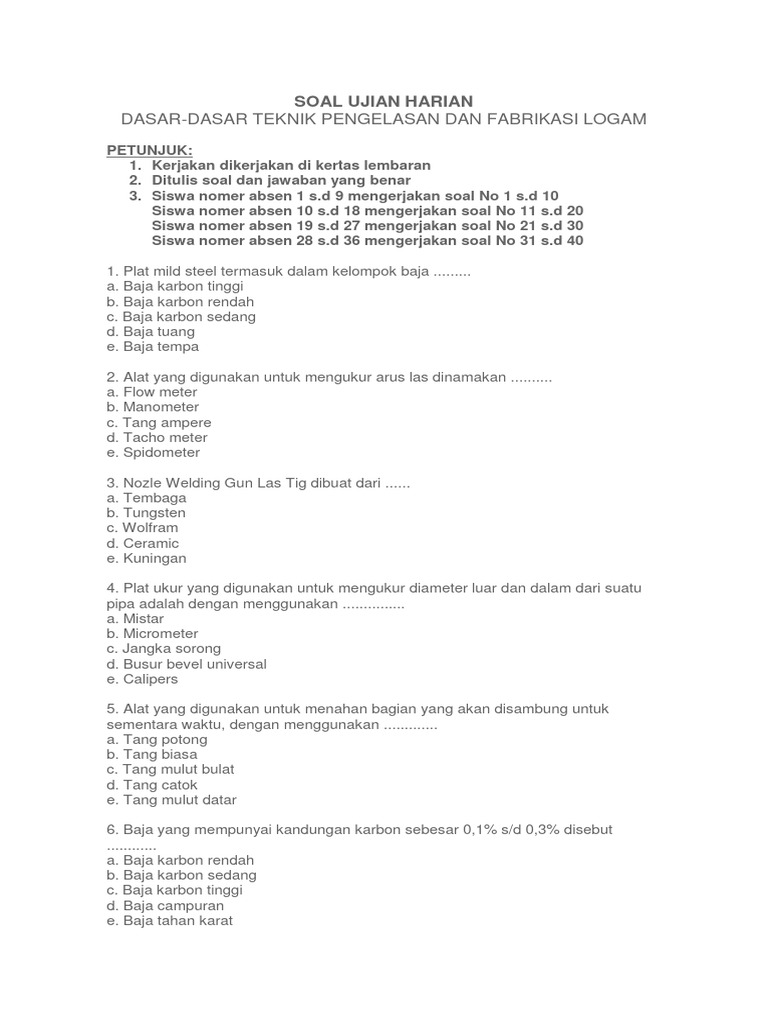 Soal Dasar Teknik Pengelasan PRINT | PDF