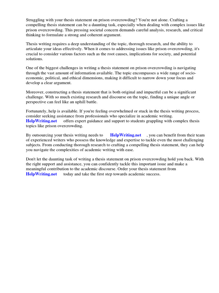 Thesis Statement Prison Overcrowding | PDF | Prison | Incarceration In ...