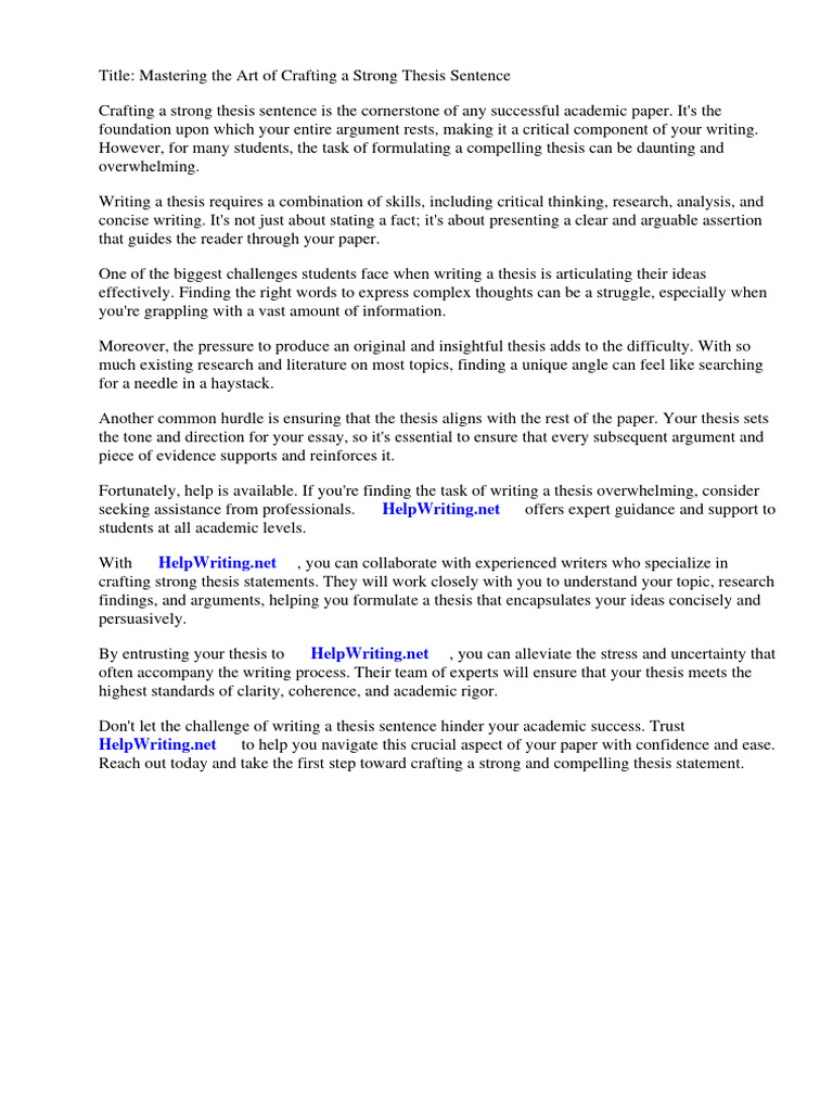 Writing A Strong Thesis Sentence | PDF | Essays | Thesis