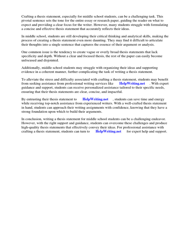 Examples of A Thesis Statement For Middle School | PDF | Essays | Thesis