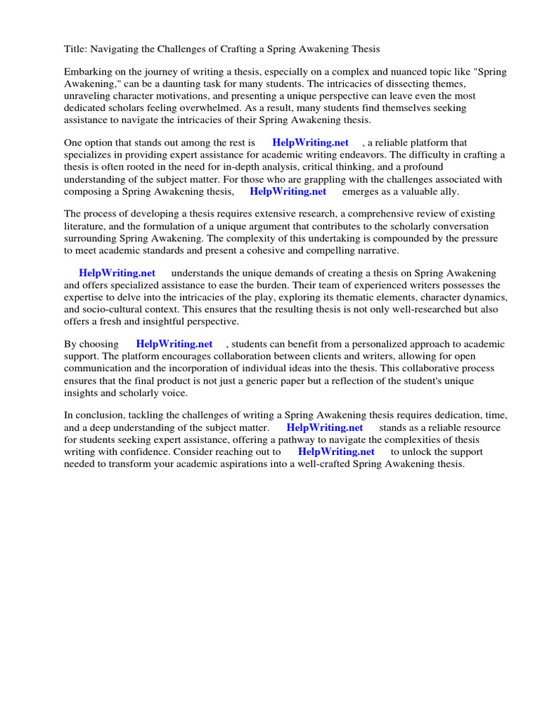 Spring Awakening Thesis | PDF | Adolescence