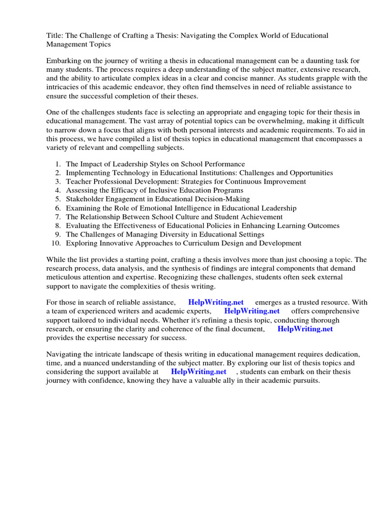 List of Thesis Topics in Educational Management | Download Free PDF ...