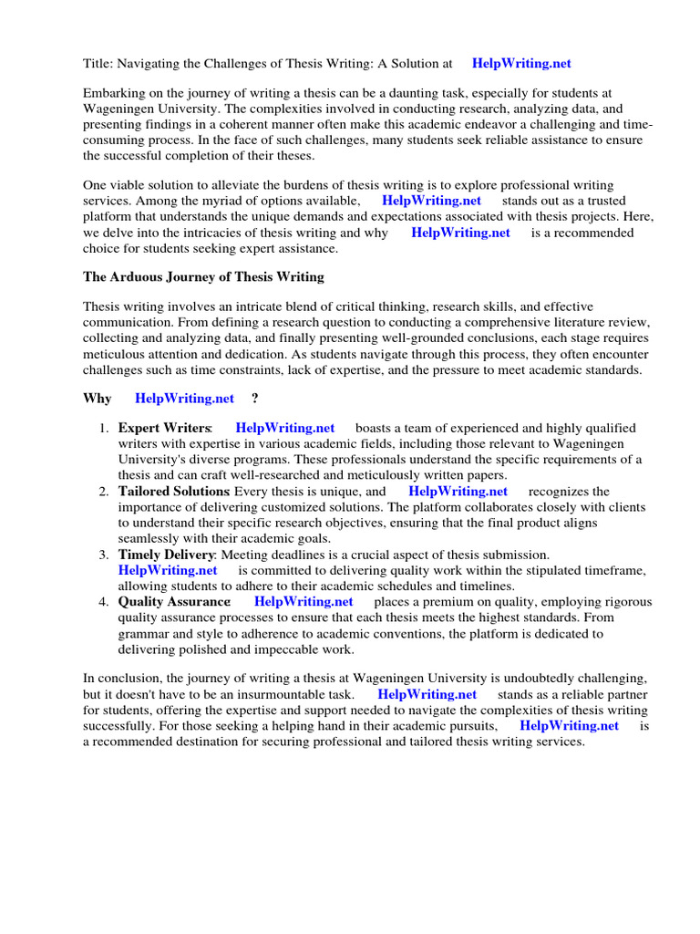 Thesis Writing Support at WUR | PDF | Thesis | Doctor Of Philosophy