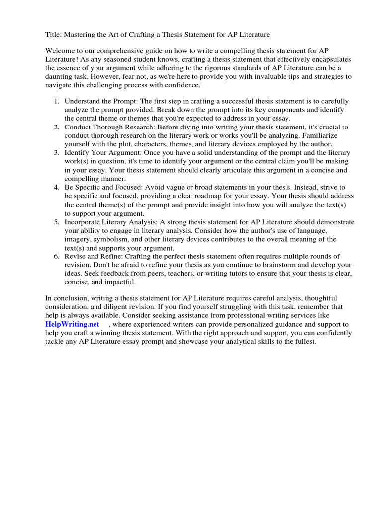 How To Write A Thesis Statement For AP Lit | PDF | Essays | Thesis
