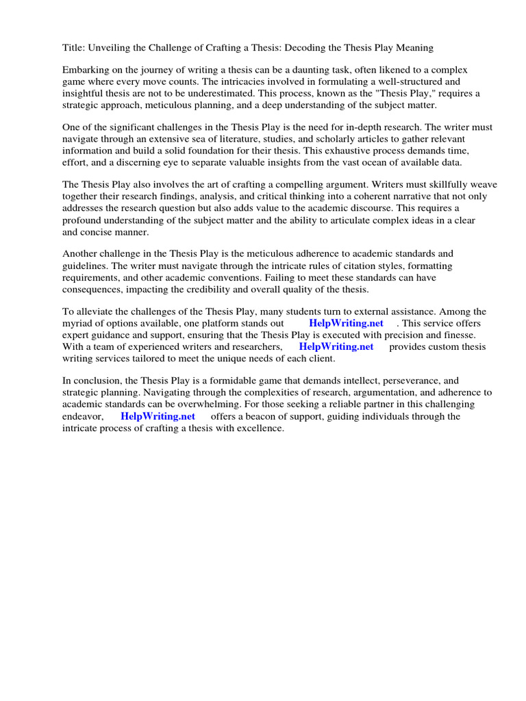 Thesis Play Meaning | PDF | Thesis | Essays