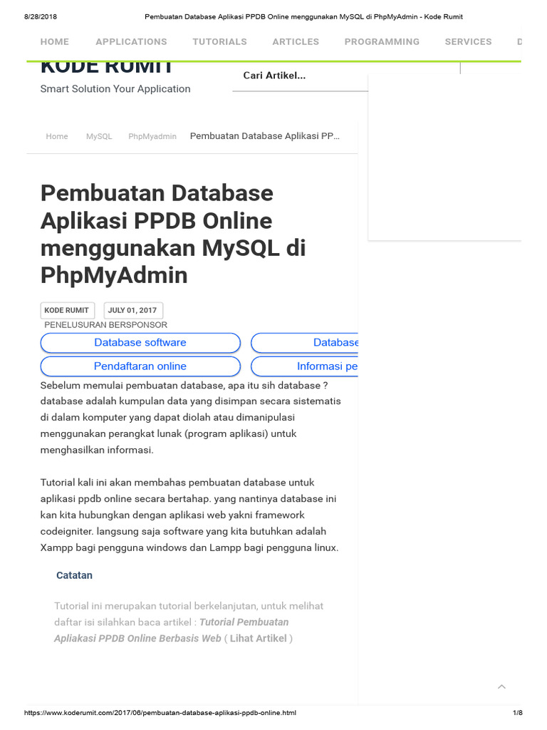 Pembuatan Database Aplikasi PPDB Online Menggunakan MySQL Di PhpMyAdmin ...