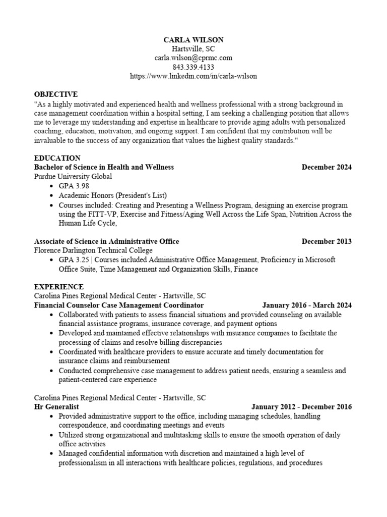 Health and Wellness Professional Resume | PDF