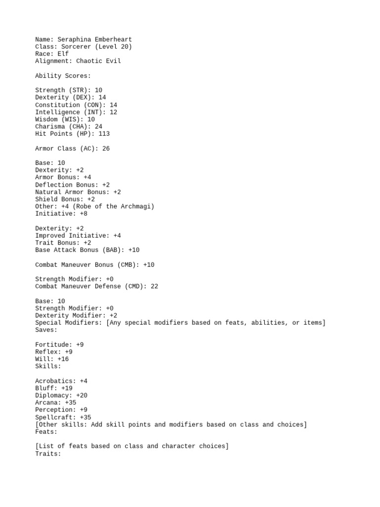 Name Seraphina Emberheart | PDF | Role Playing Games | D20 System