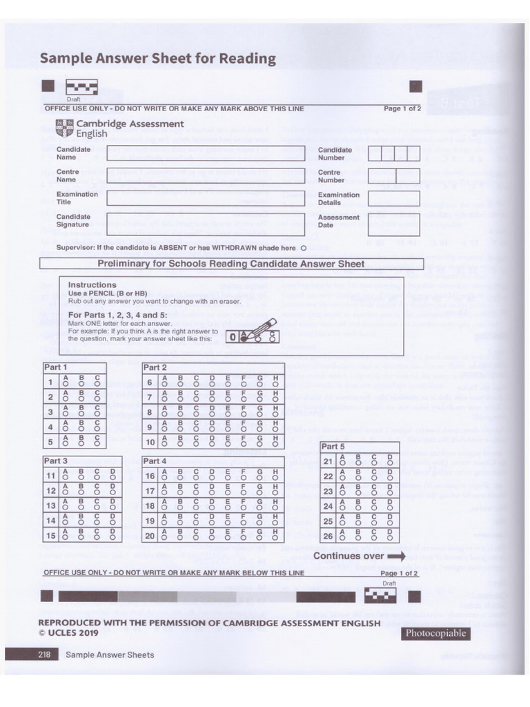 Pet Answer Sheets | PDF
