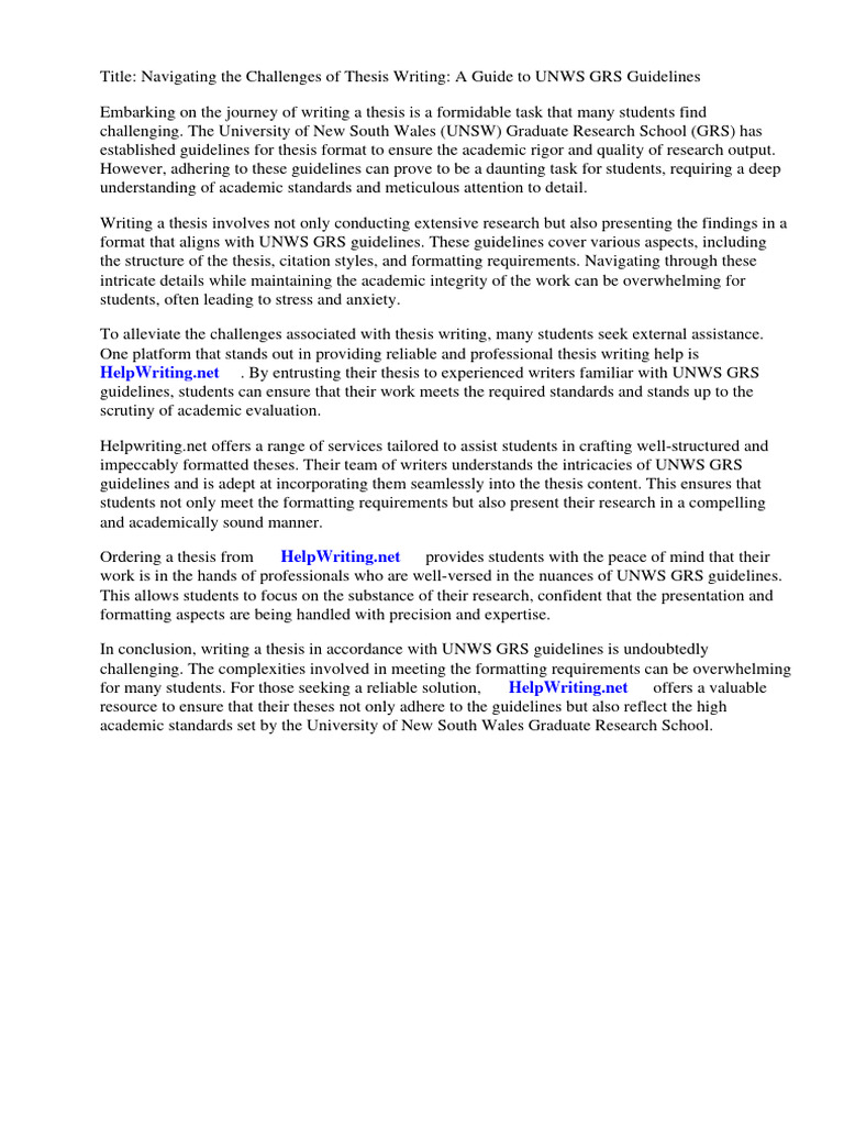 Unsw Grs Guidelines For Thesis Format | PDF | Thesis | Science