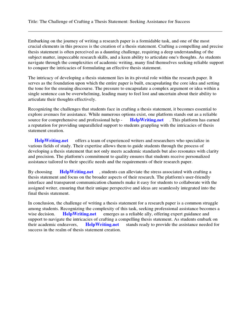 Help With A Thesis Statement For A Research Paper | PDF | Essays | Thesis