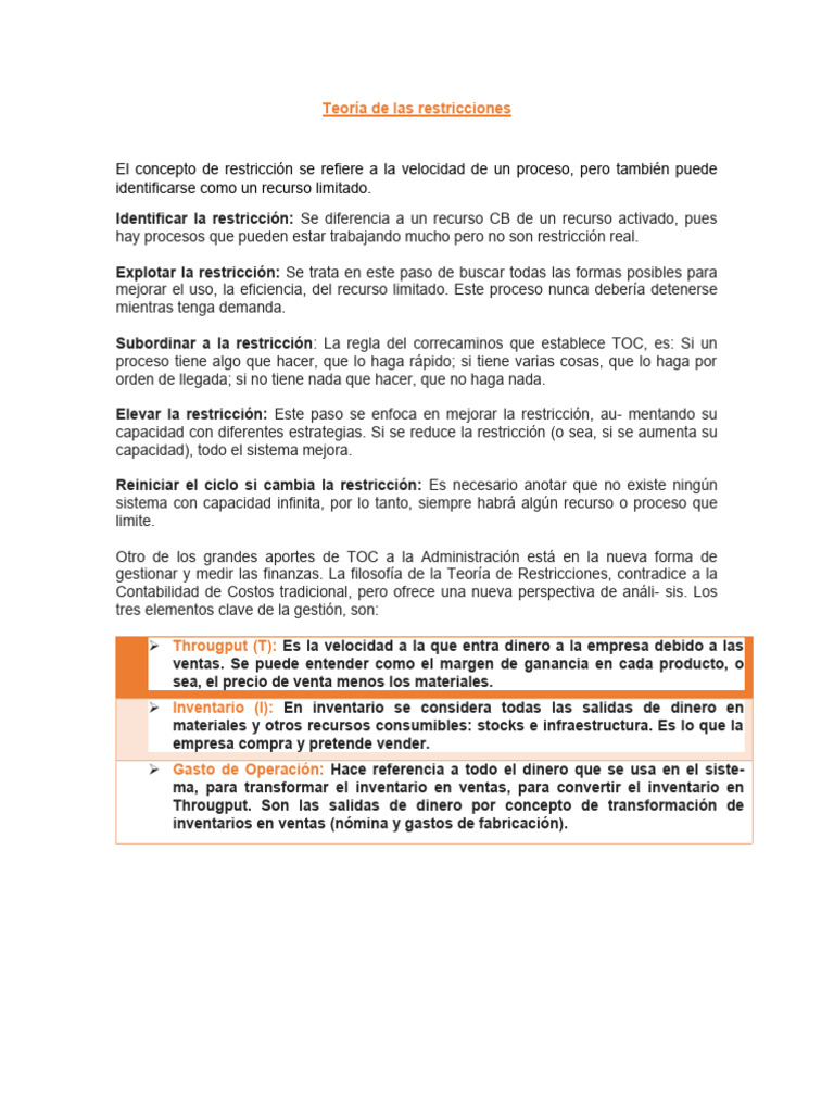 Teoría de Las Restricciones | PDF | Business | Logística