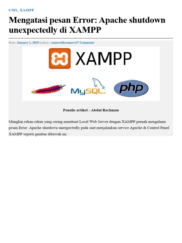 Mengatasi Pesan Error Apache Shutdown Unexpectedly XAMPP | PDF | Komputer