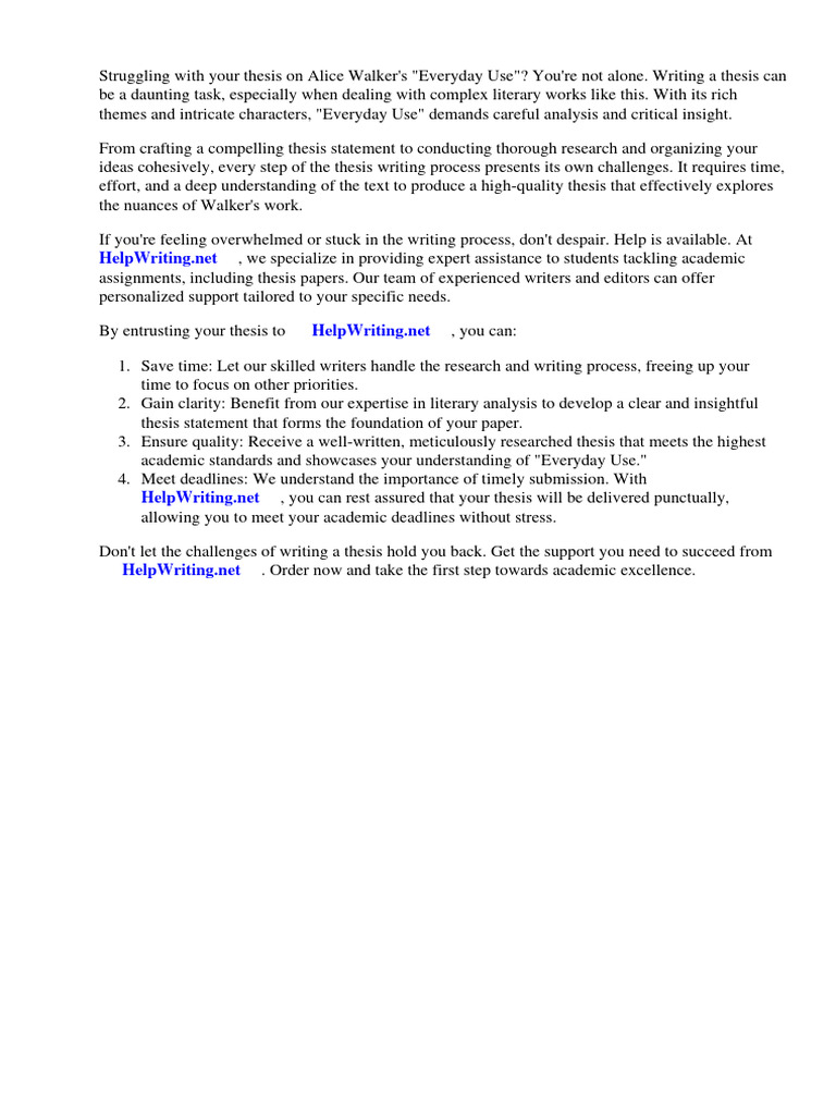 Thesis Everyday Use Alice Walker | PDF | Thesis | Narration