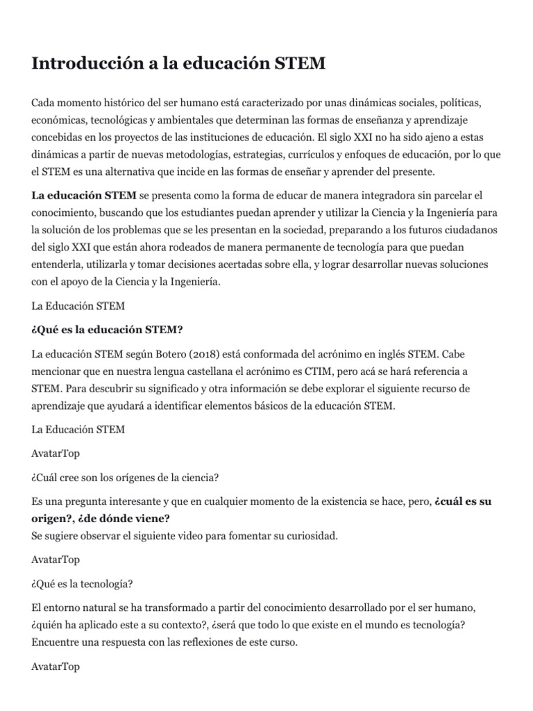 Introducción A La Educación STEM | PDF | Ciencia, Tecnología, Ingeniería y Matemáticas ...