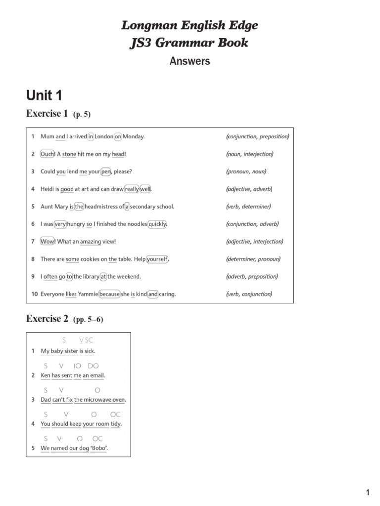 JS3 Grammar Book Answer Keys | PDF
