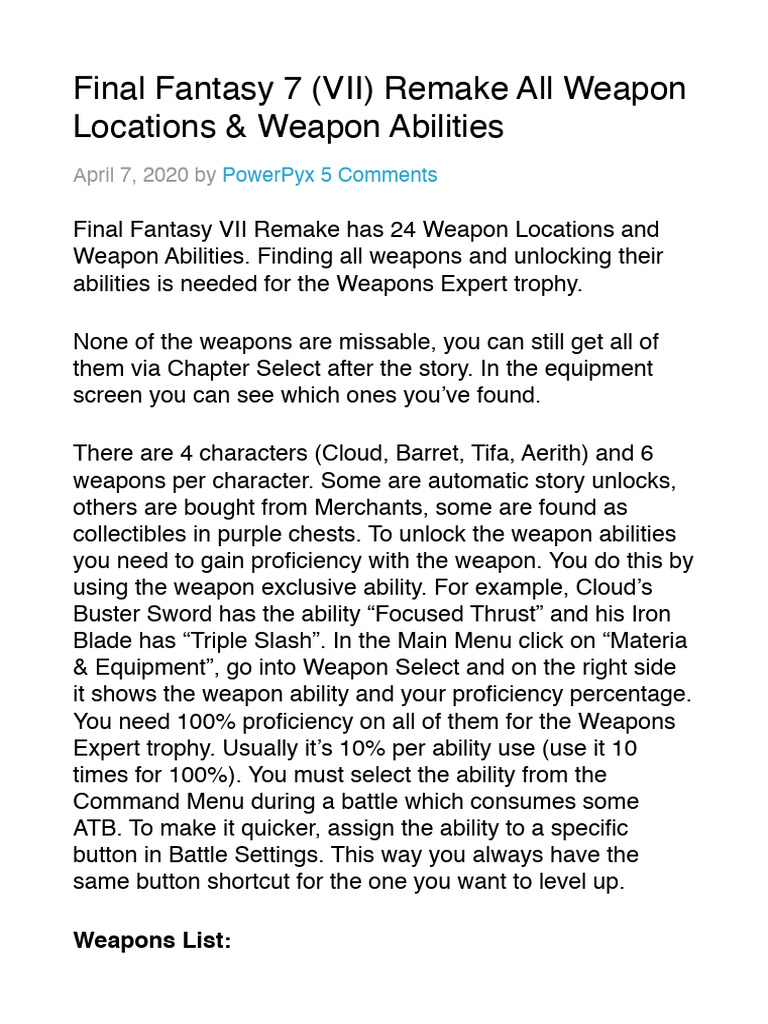 FF7 - Weapons | PDF
