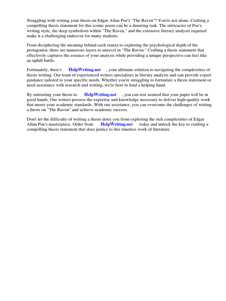 Edgar Allan Poe The Raven Thesis Statement | PDF