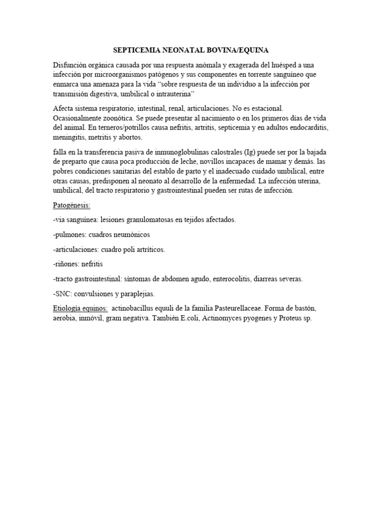Septicemia Neonatal en Bovinos y Equinos | PDF | Coagulación | Septicemia