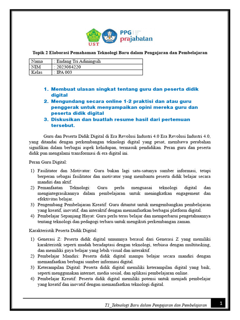 T2 TP Elaborasi Pemahaman Endang Tri Adiningsih 2023084220 | PDF | Seni
