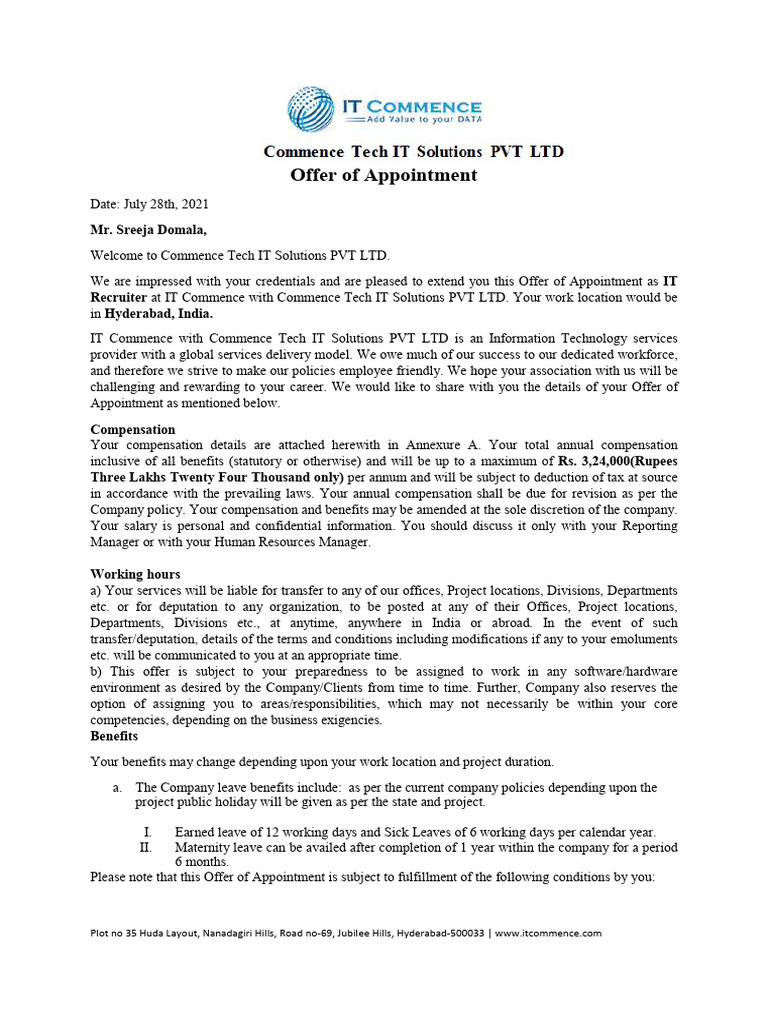 Offer Letter-Sreeja Domala-Signed | PDF | Insurance | Salary